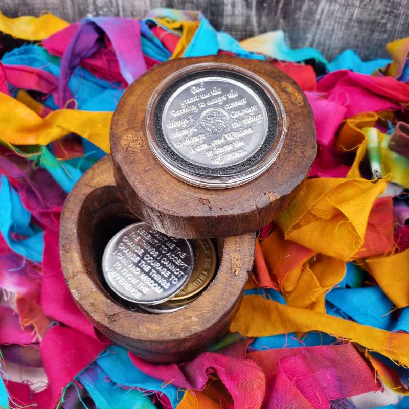 Carved Rustic Swivel Lid Recovery Chip Holder Box | One Sober Gypsy ...