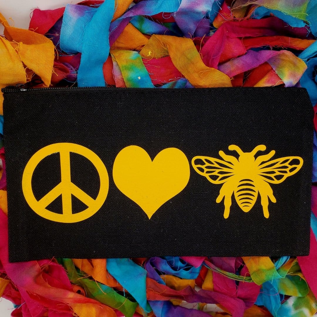 Peace Love Bees Canvas Cosmetic Case Pencil Pouch | Gypsy Shoals Farm